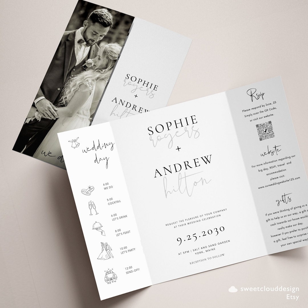 Gatefold Simple Wedding Invitation Modern Gatefold Invitation Minimal ...
