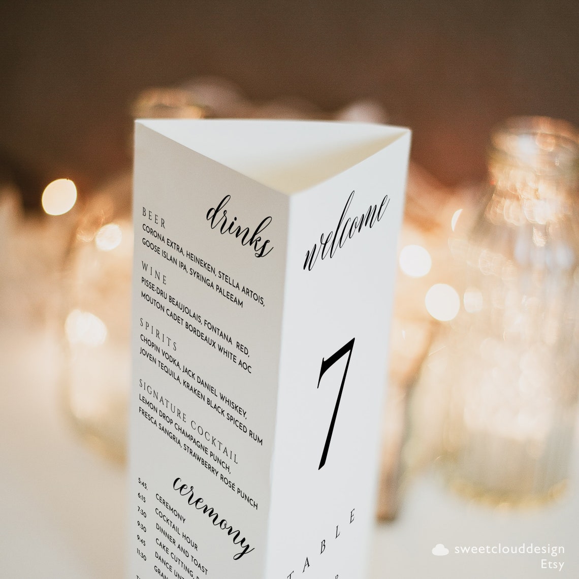 Modern Wedding Triangle Table Number Template Trifold Table Menu ...