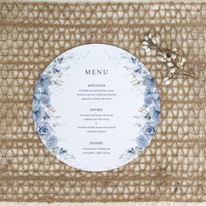 Dusty Blue Round Table Menu Circle Menu Template Steel Blue Wedding ...