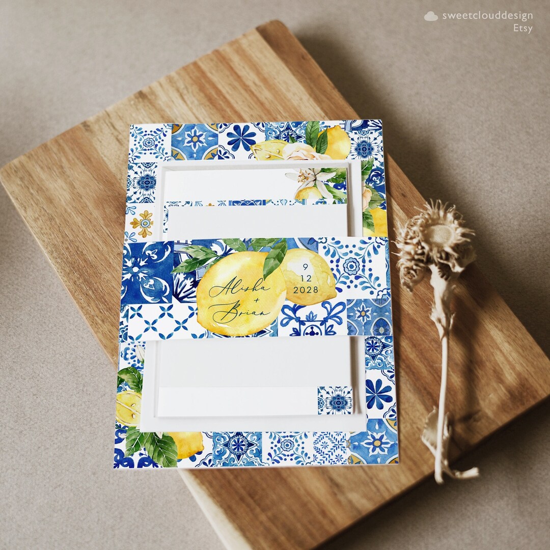 Blue Tile and Lemon Belly Band Template Italy Blue Tile Frame Lemon ...