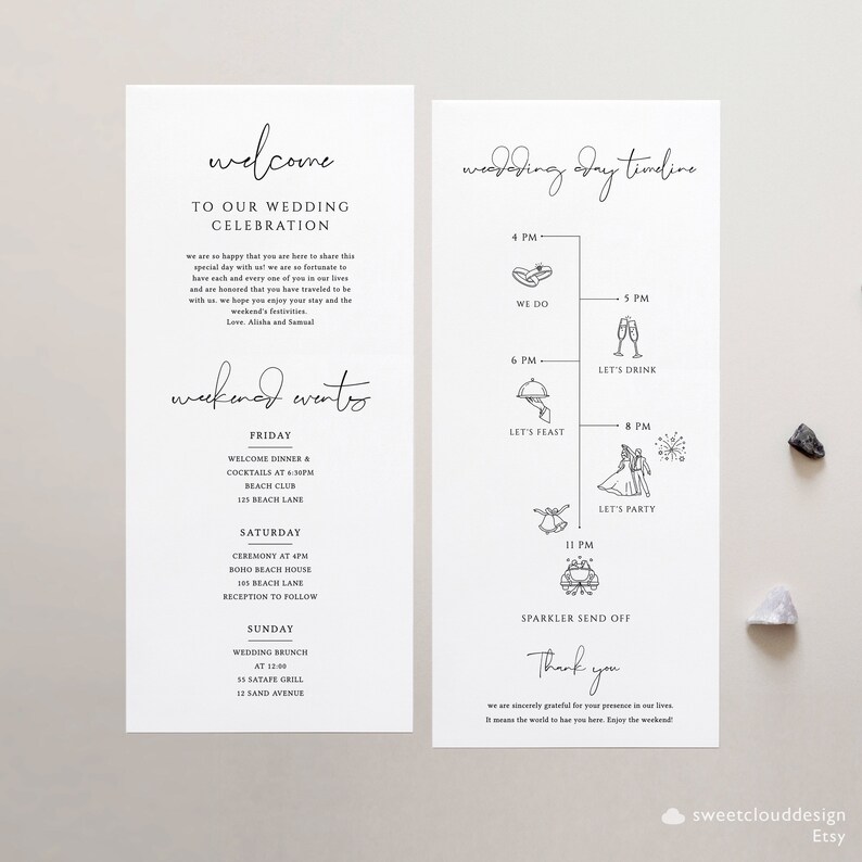 Simple Wedding Weekend Event Timeline Template Wedding Day - Etsy