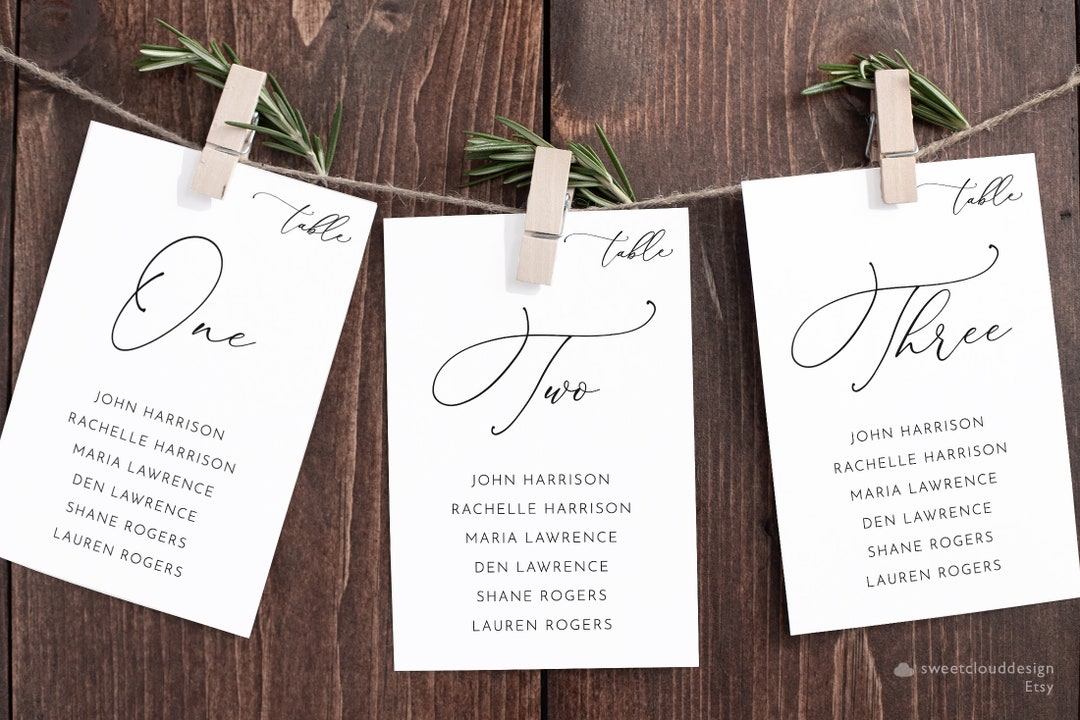 Minimal Table Seating Chart Card Template, Simple Seating Chart ...