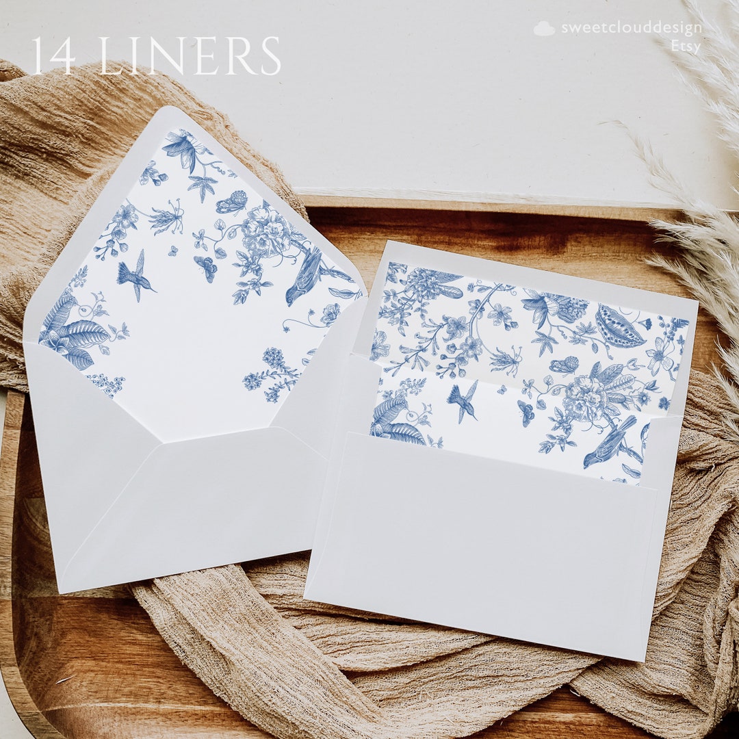Dusty Blue Floral Envelope Liner Template Steel Blue Envelope Liner ...