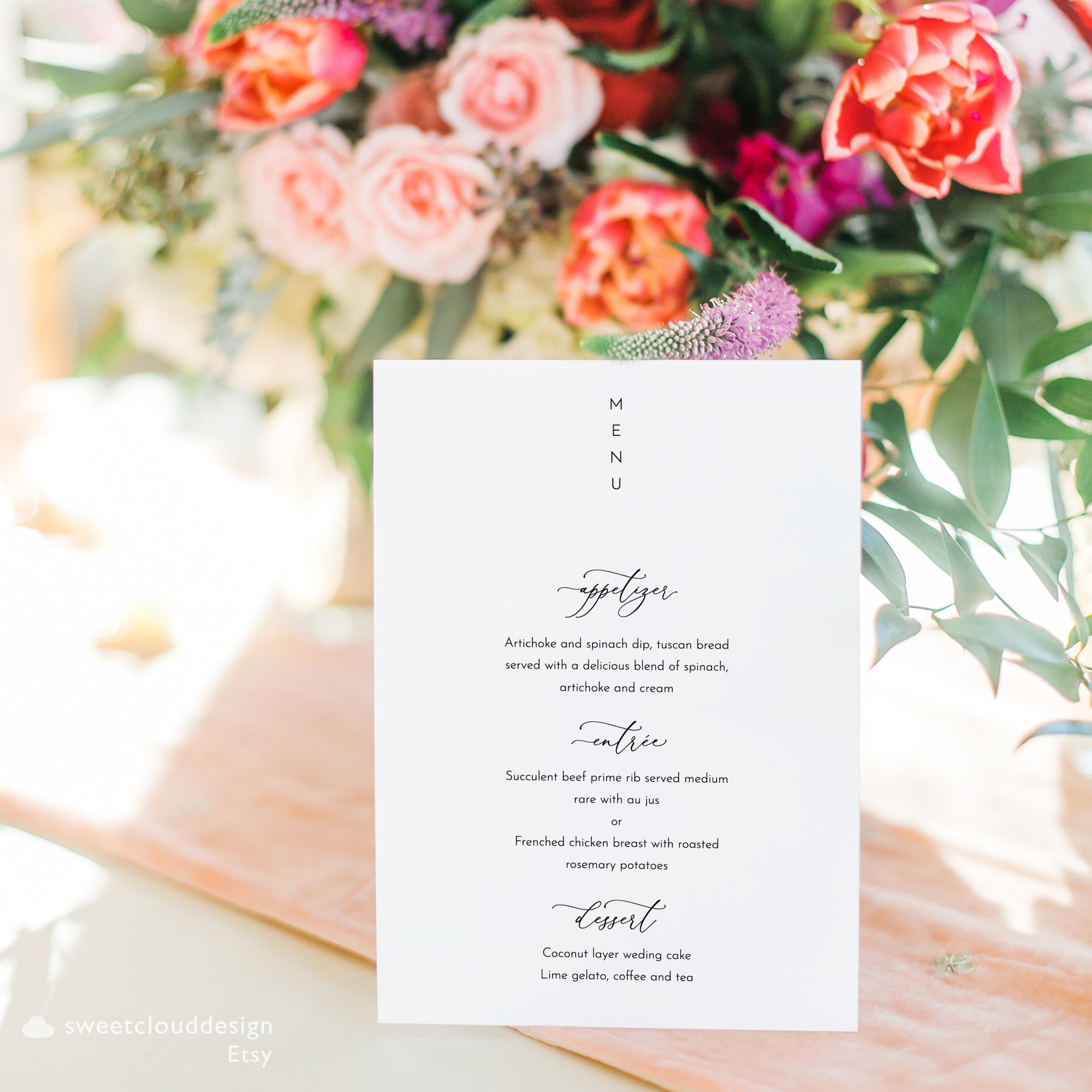 Minimal Wedding Menu Template Modern Wedding Menu Minimalist Printable ...
