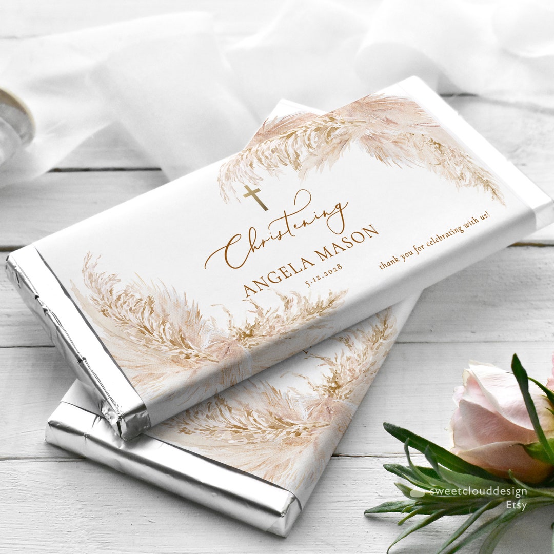 Christening Chocolate Bar Wrapper Pampas Grass Christening Chocolate ...