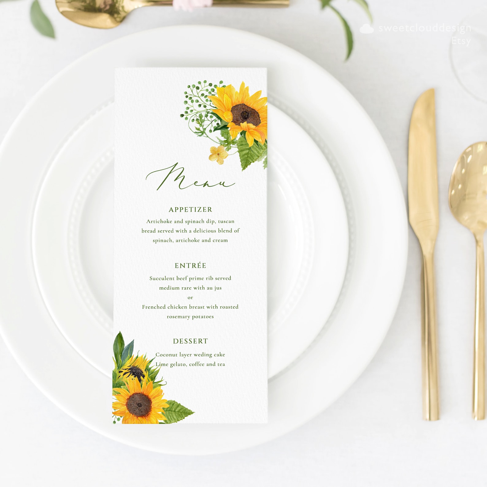 Sunflower Wedding Menu Template Sunflower Table Menu Cards Printable ...