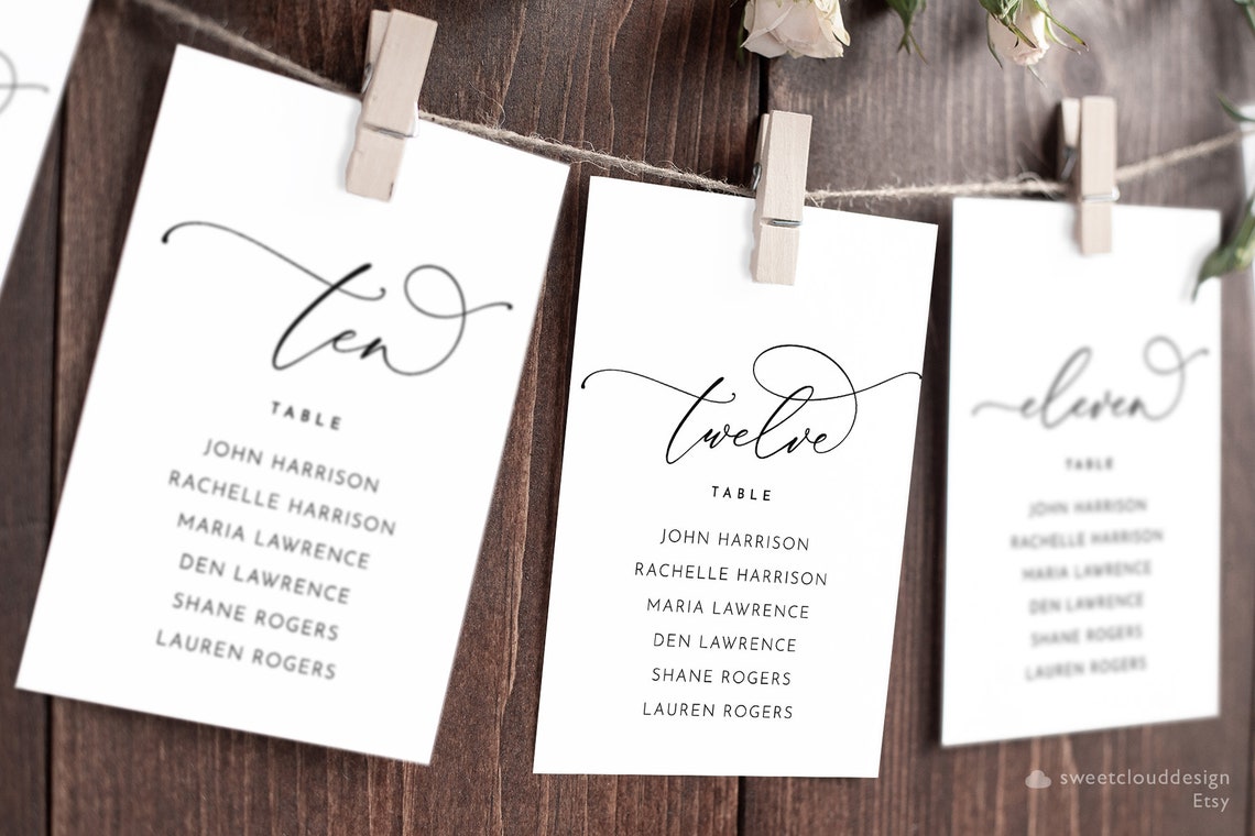 Minimal Table Seating Chart Card Template Simple Seating | Etsy