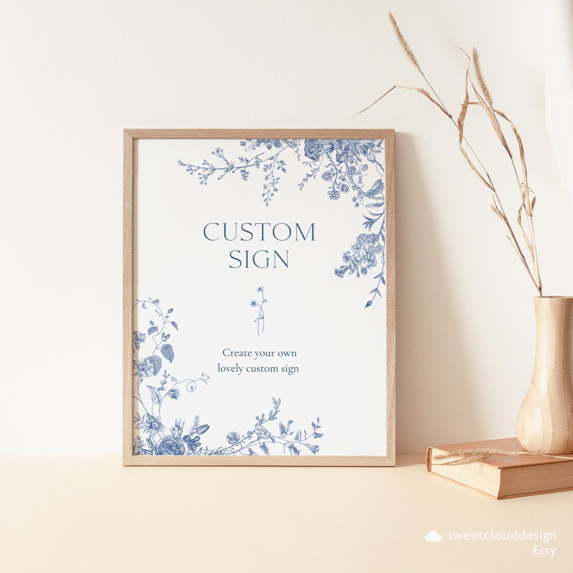 Custom Table Sign Template Dusty Blue Flower Custom Sign Steel Blue ...