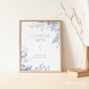 Custom Table Sign Template Dusty Blue Flower Custom Sign Steel Blue ...