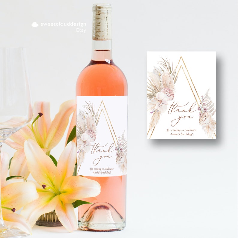 Boho Blush Flower Gift Wine Labels Avery Wine Label Orchid - Etsy
