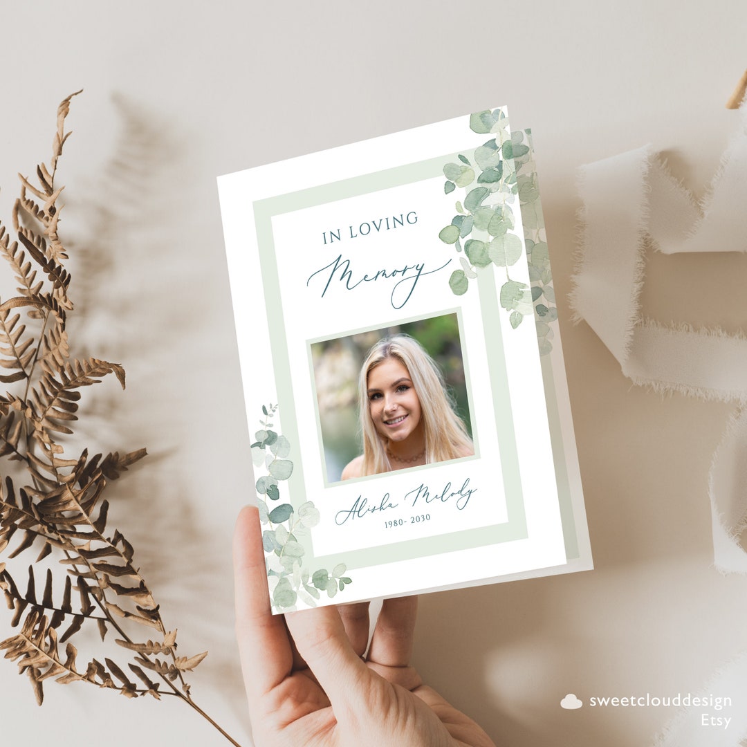 Eucalyptus Funeral Program Booklet Green Leaves Ceremony Foldable ...