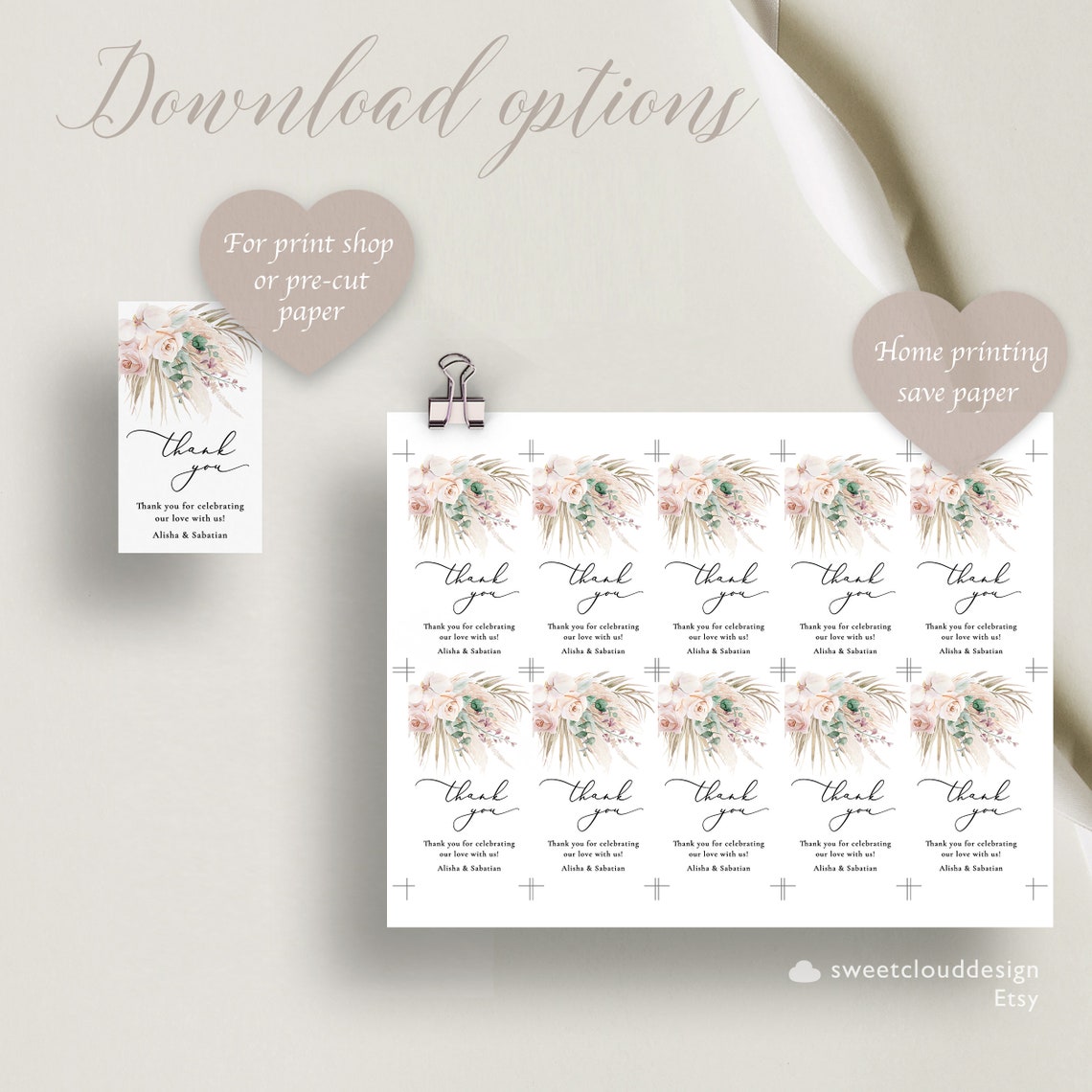 BOHO Favor Bag Tags Eucalyptus Printable Thank You Boho Tags Orchid ...