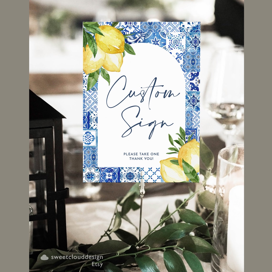 Blue Tile and Lemon Custom Editable Table Sign Arch Blue Tile - Etsy