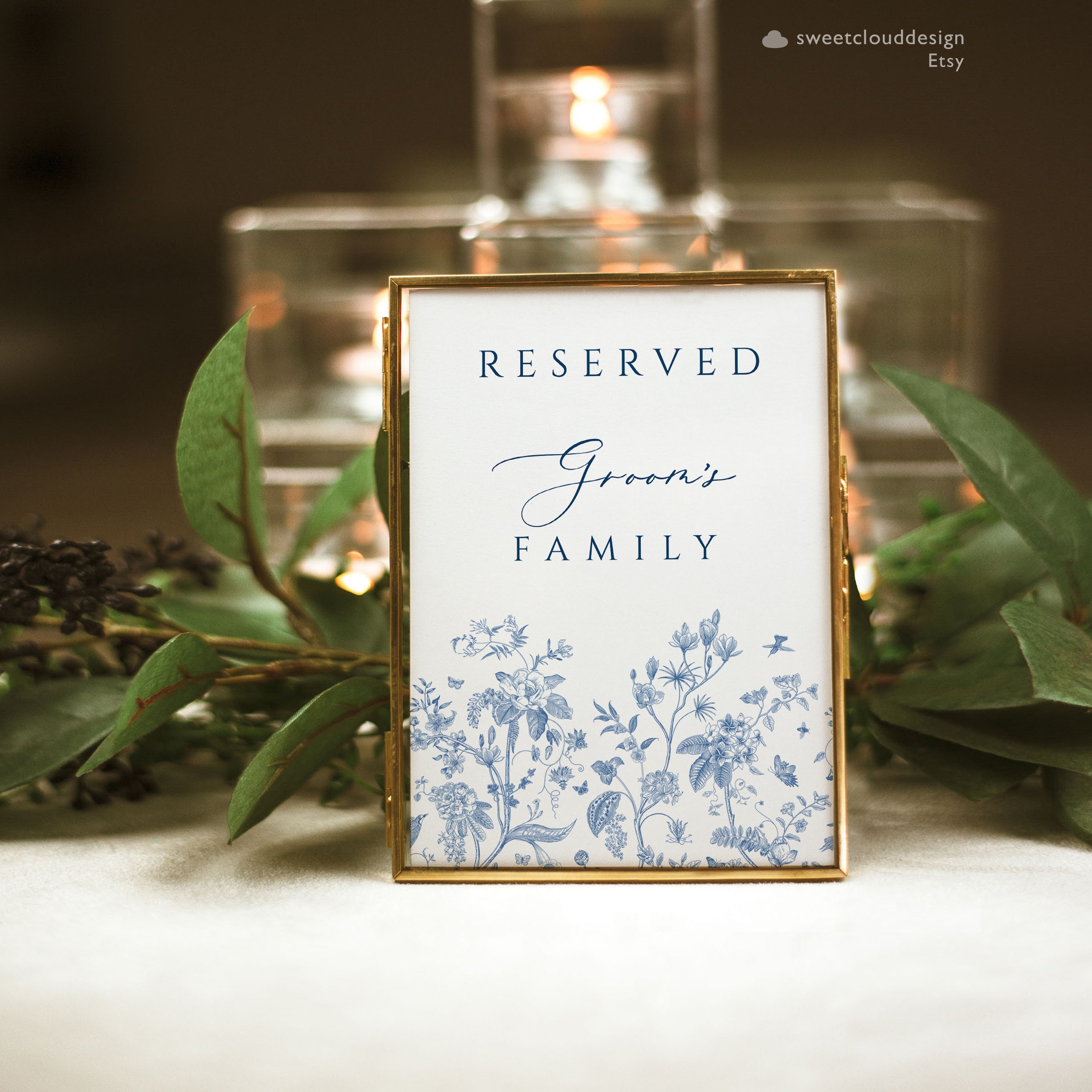 Reserved Sign Dusty Blue Floral Bridal Family Seat Sign Blue Flower ...