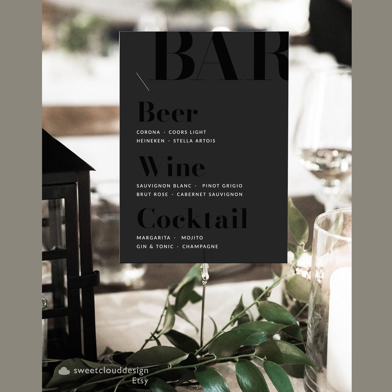 Black Minimal Bar Menu Sign Drink Bar Sign Table Black Simple | Etsy