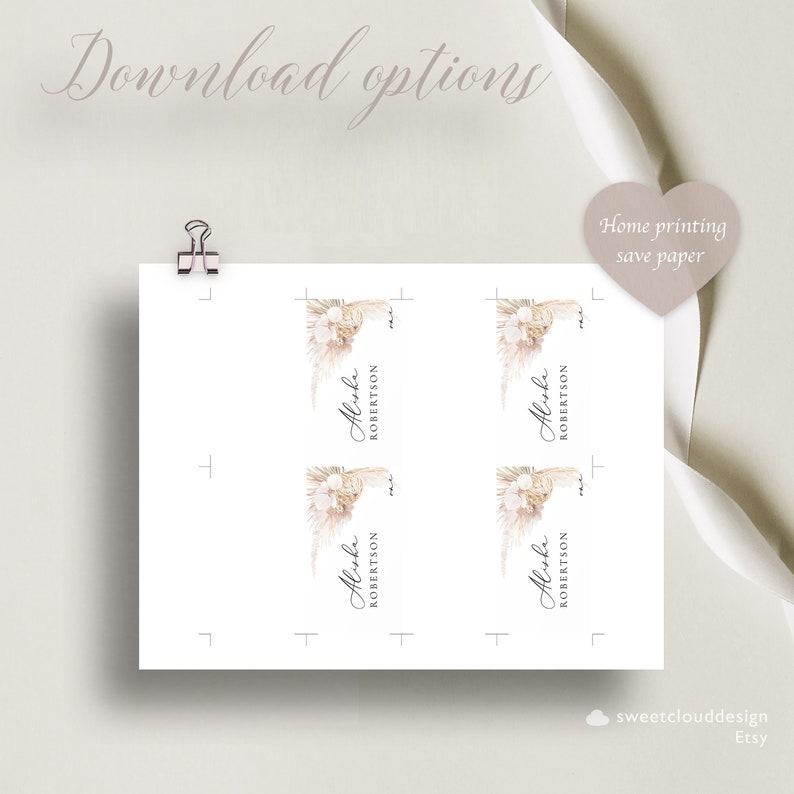 Boho Place Card Pampas Grass Bohemian Name Card Template Palm Leaf ...