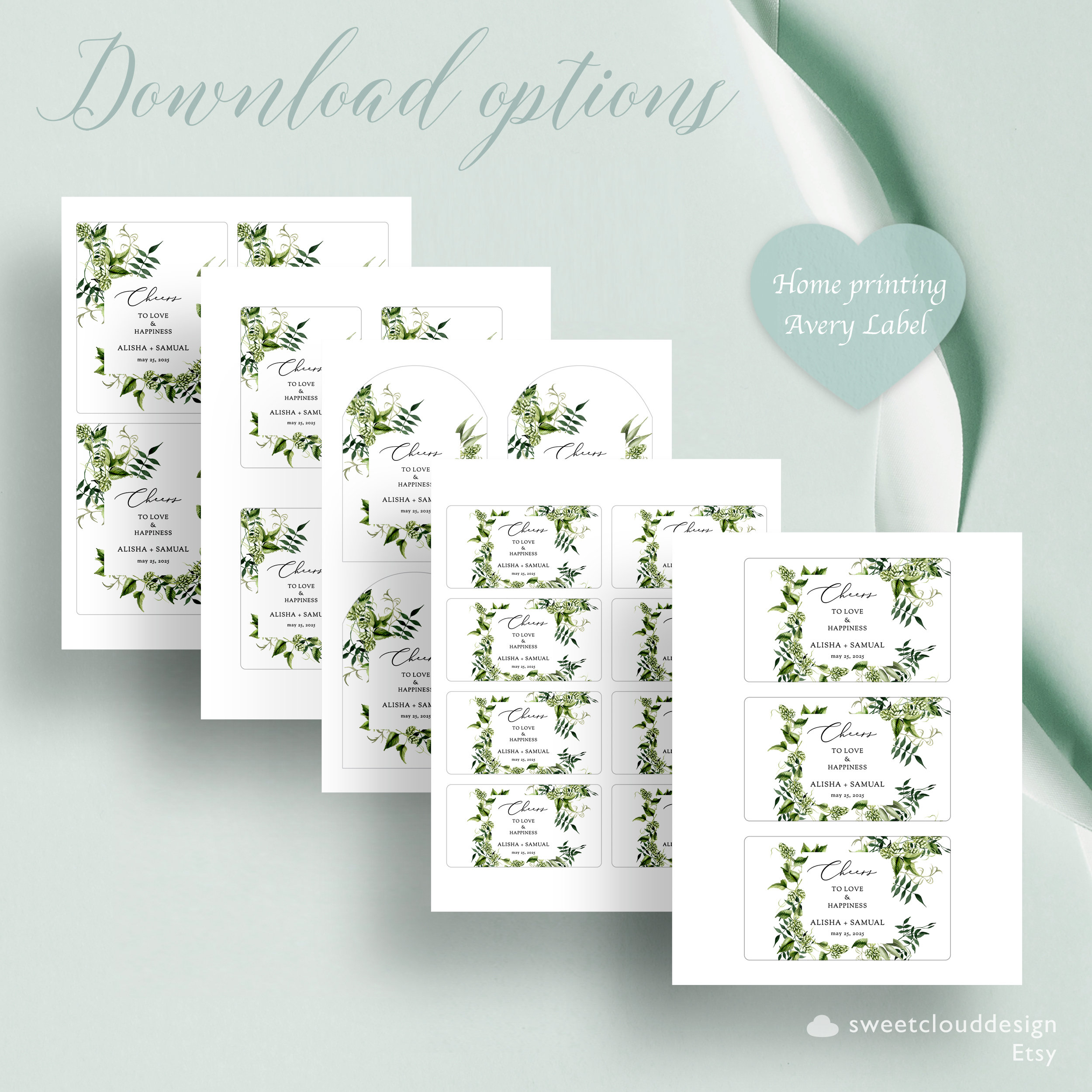 Greenery Wine Labels Avery Wine Labels Green Floral Wine Label - Etsy