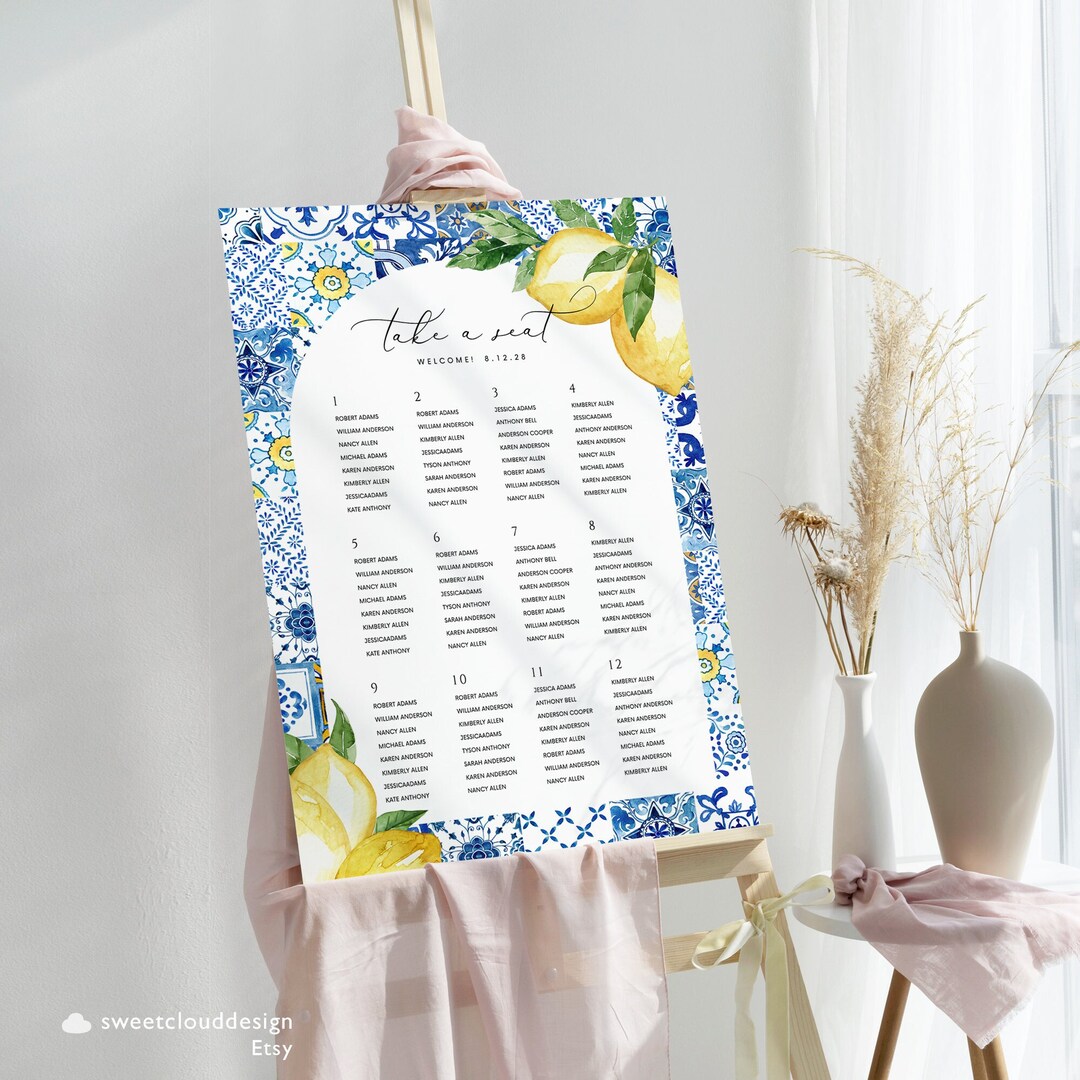 Blue Tile & Lemon Arch Seating Sign Italy Blue Tile Seating Table ...