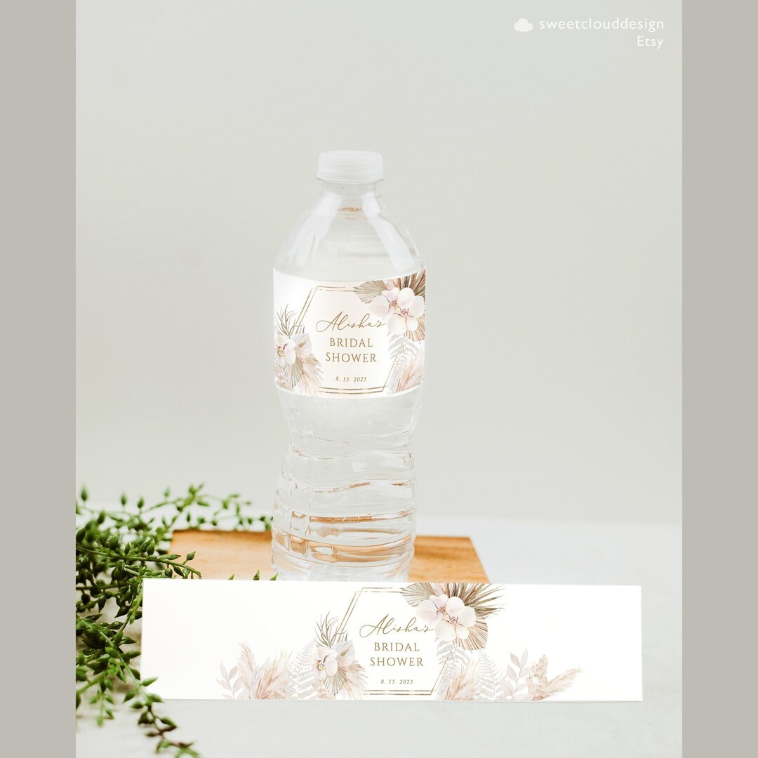 BOHO Water Bottle Label Template Pampas Grass Water Bottle Label Boho ...