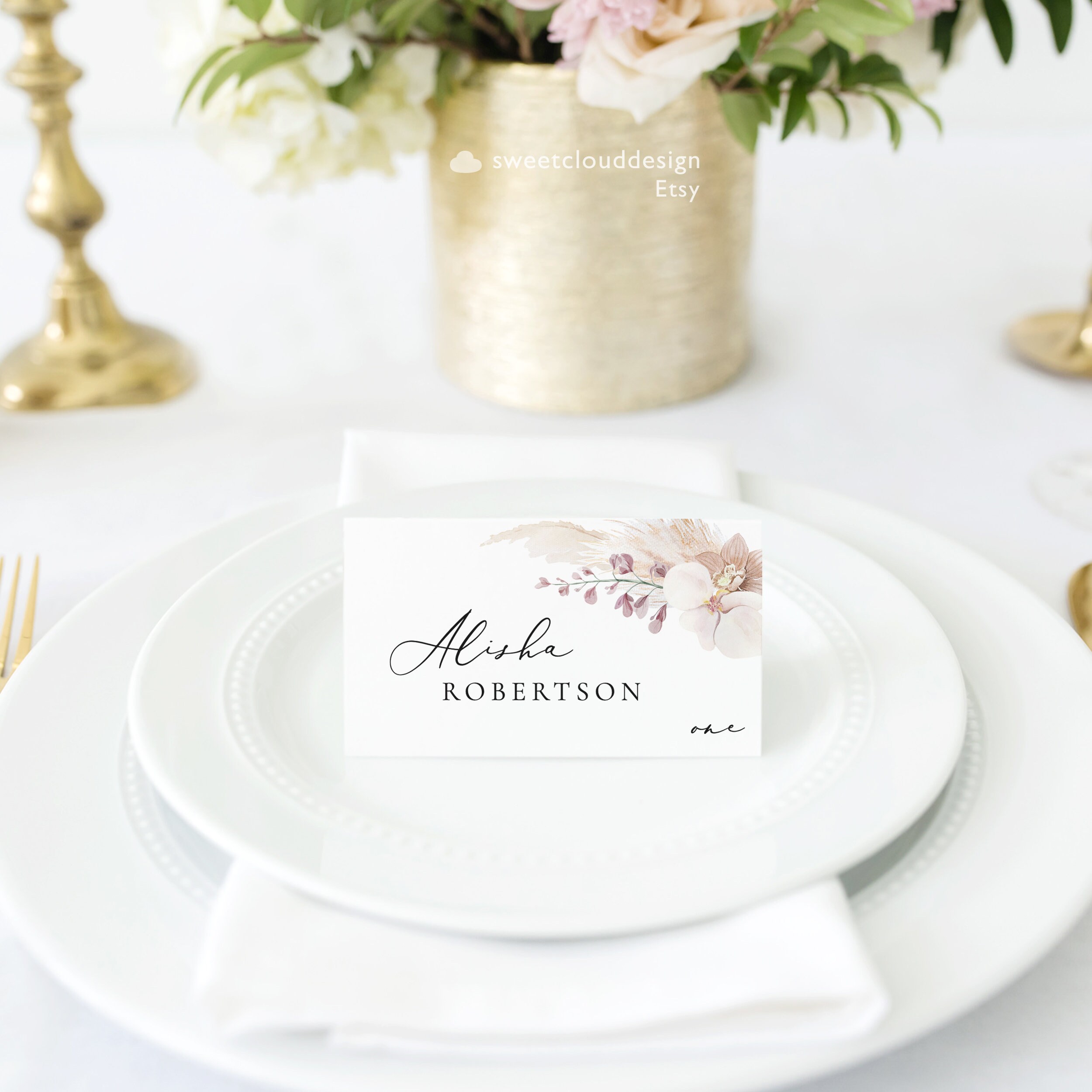 Boho Place Card Template,bohemian Name Card ,pampas Grass Place Cards ...