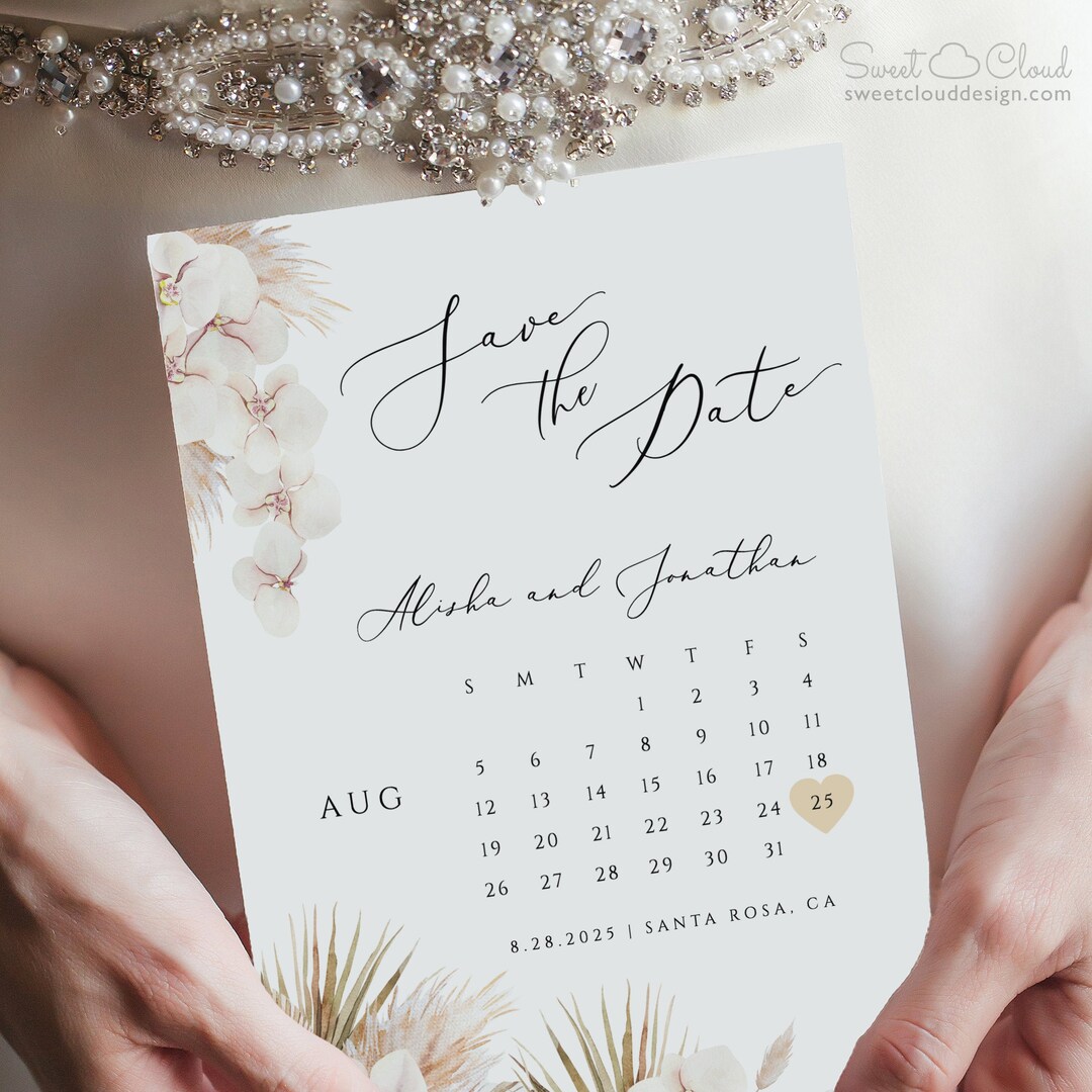 BOHO Save the Date,calendar Save the Date,tropical Save the Date ...