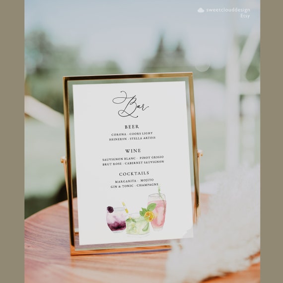 Simple Bar Menu Sign Drink Bar Sign Table Cocktails Sign | Etsy