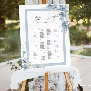 Dusty Blue Floral Wedding Seating Chart Steel Blue Floral Seating Plan ...