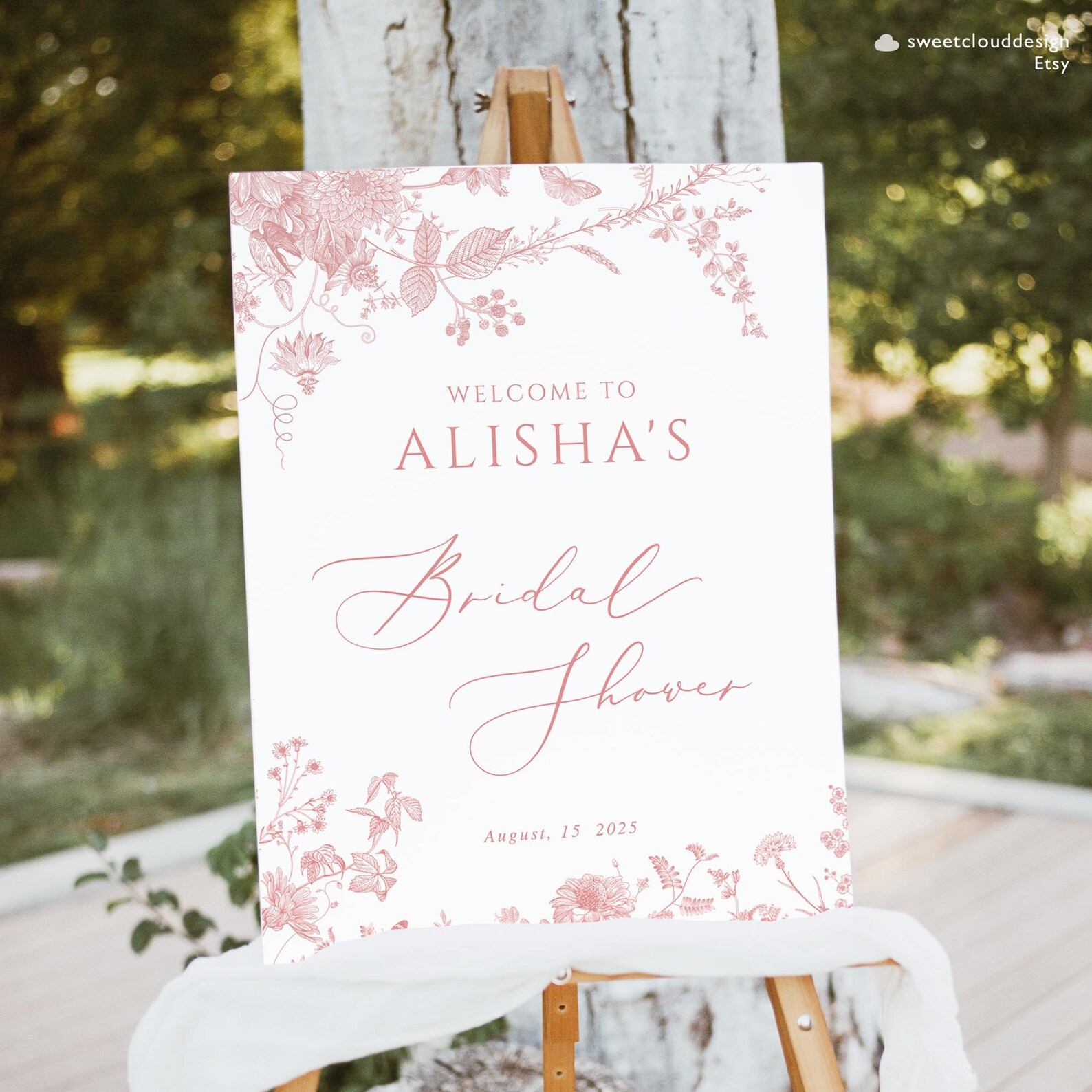 Dusty Pink Flower Bridal Shower Sign Vintage Pink Floral Bridal Shower ...