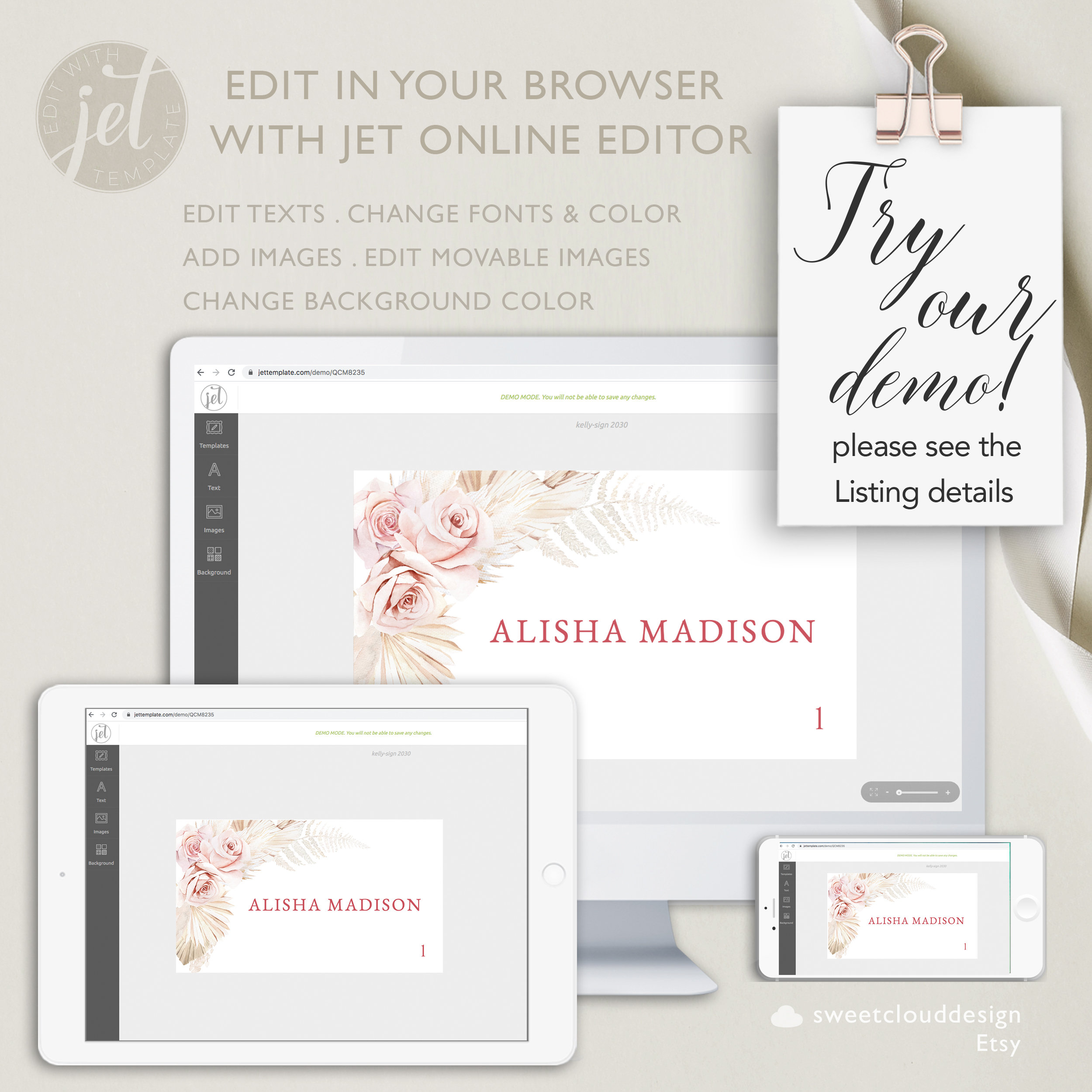 Blush Boho Place Card Template Pink Floral Bohemian Name Card Blush ...