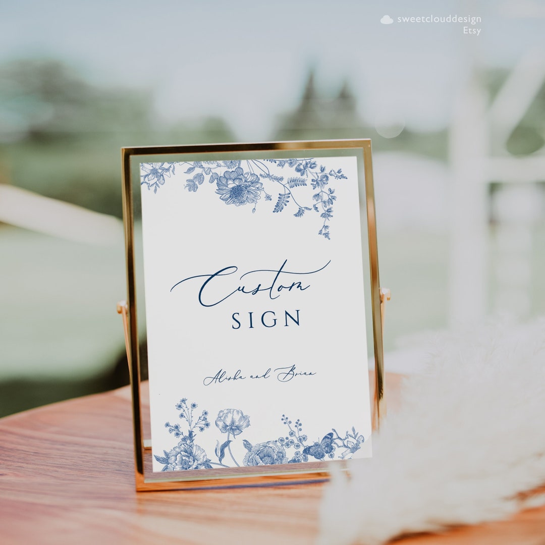 Custom Table Sign Template Dusty Blue Flower Custom Sign Steel Blue ...