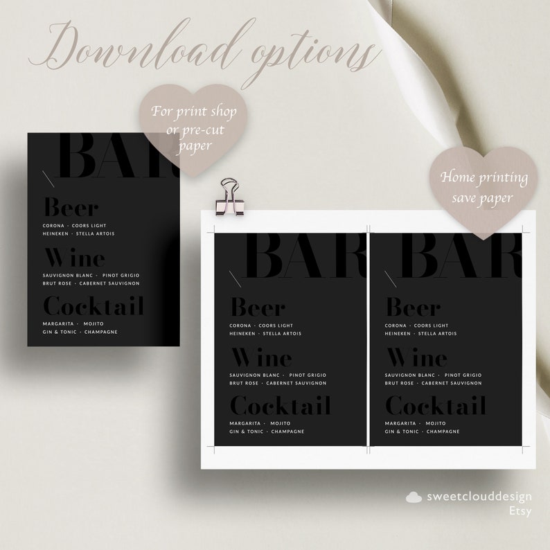 Black Minimal Bar Menu Sign Drink Bar Sign Table Black Simple - Etsy