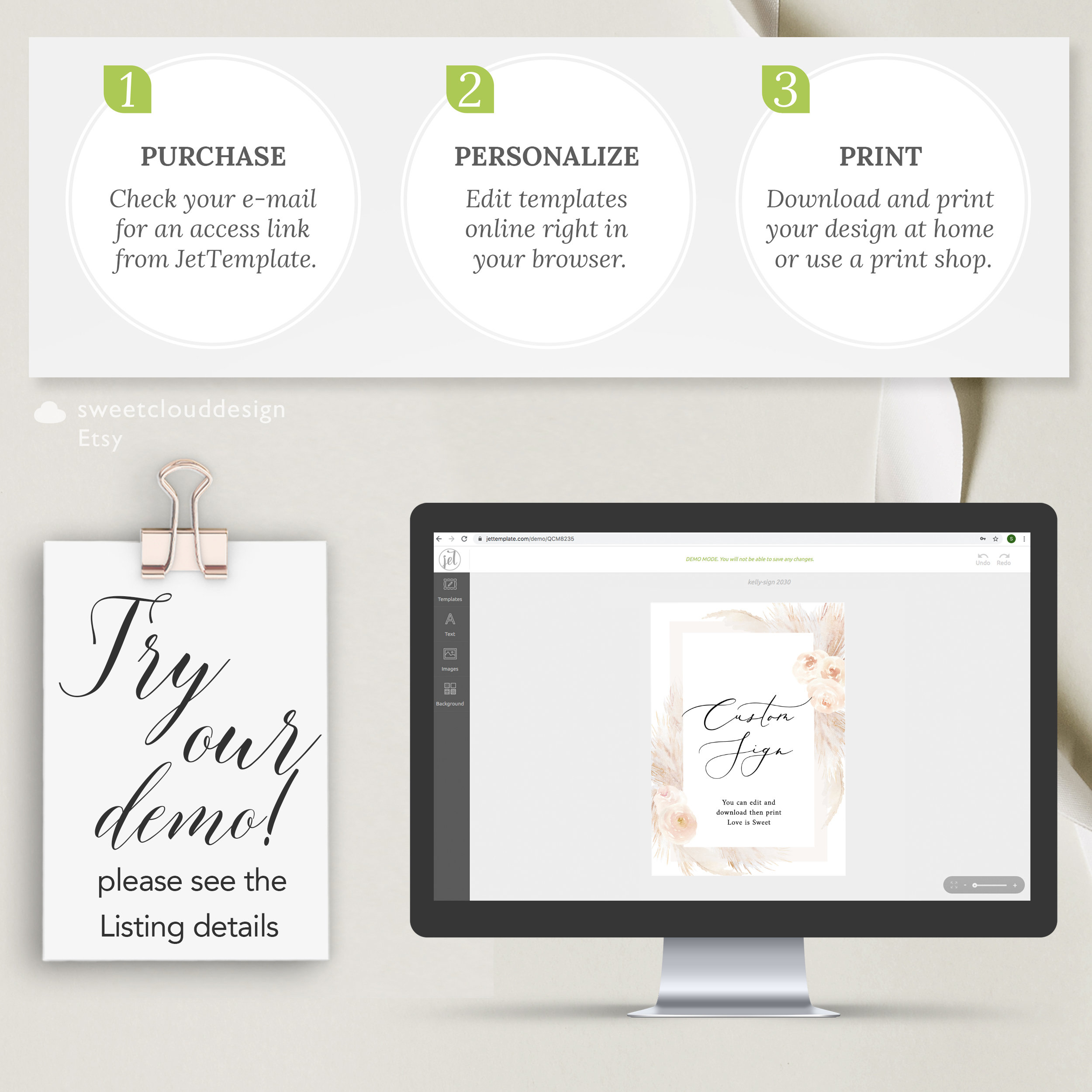 Peach Boho Custom Table Sign Template Card Editable Custom Sign ...