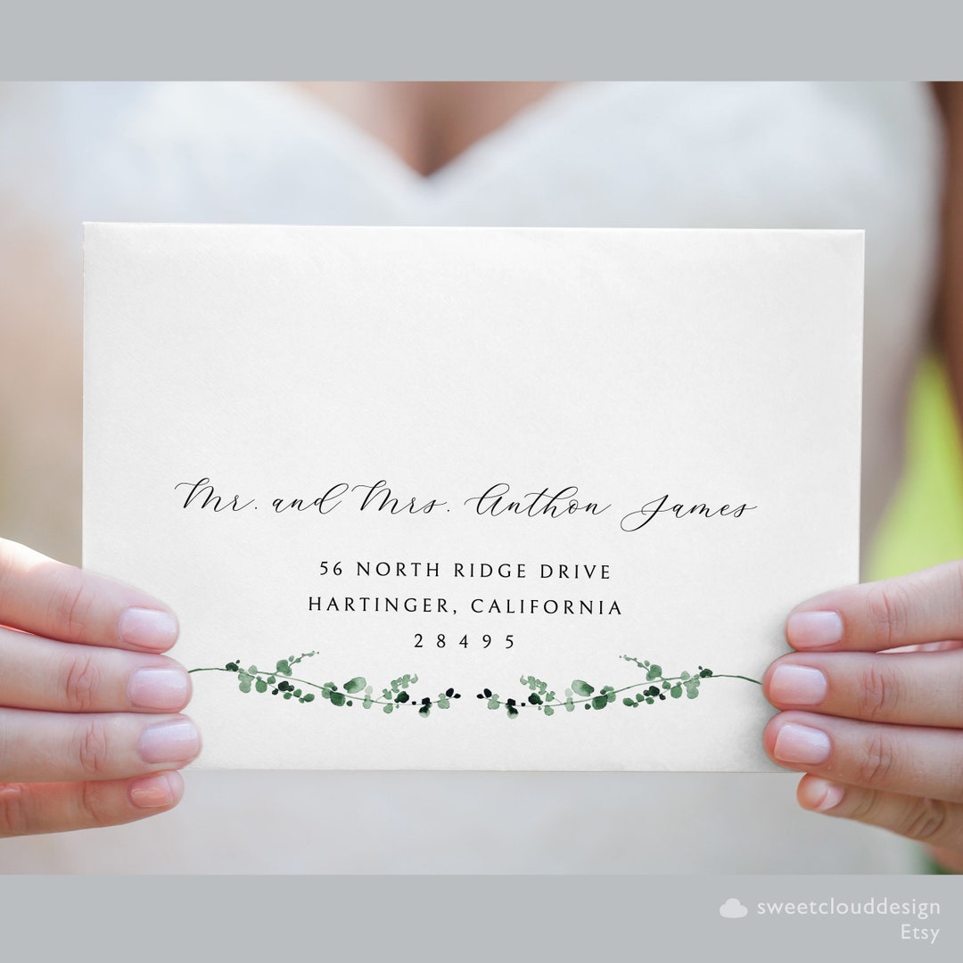 Greenery Envelope Template Green Leaves Address Label Printable Leaf ...