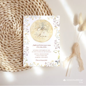 Full Moon Wedding Invitation Set Template Autumn Floral Wedding ...