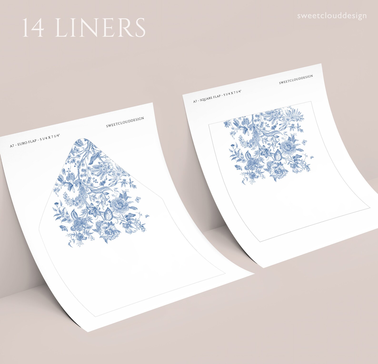 Dusty Blue Floral Envelope Liner Template Steel Blue Envelope Liner ...
