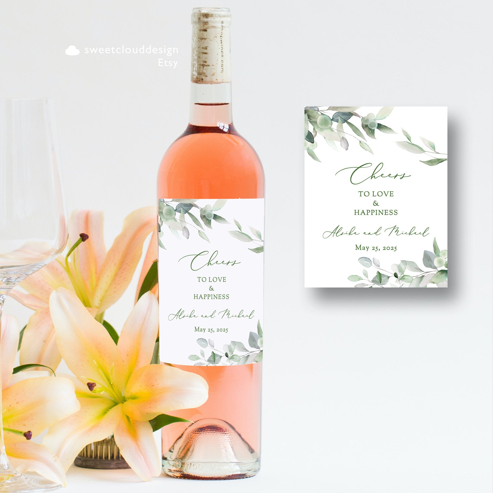 Greenery Wine Labels Avery Wine Labels Green Pastel Leaves | Etsy