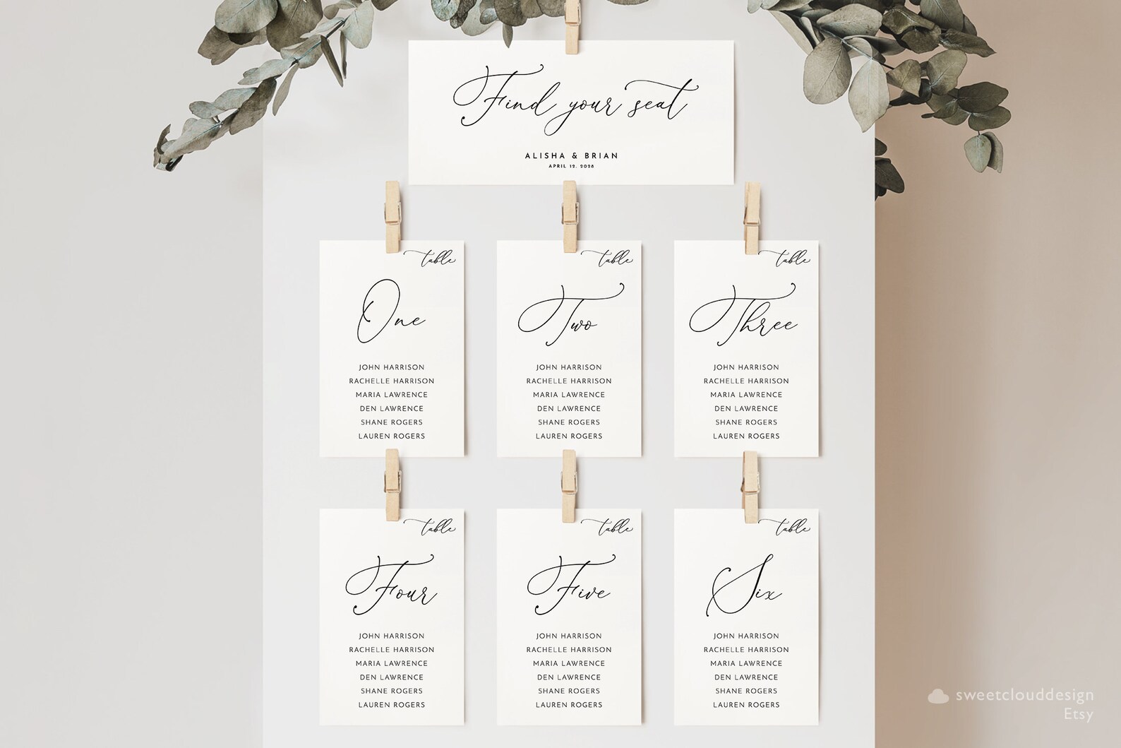 Minimal Table Seating Chart Card Template, Simple Seating Chart ...