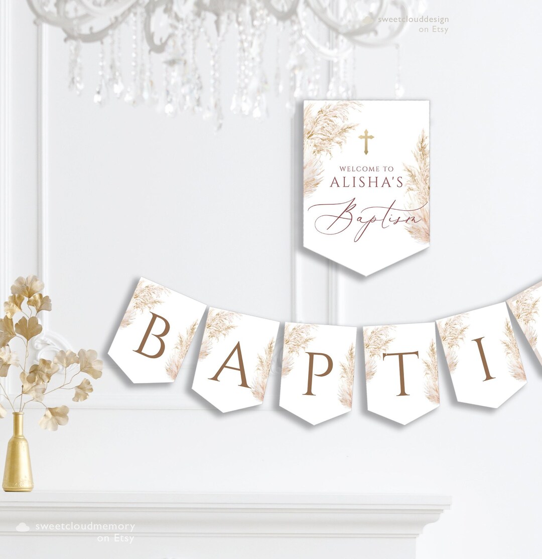 Pampas Grass Baptism Banner Template Bunting Boho Pampas Grass Party ...