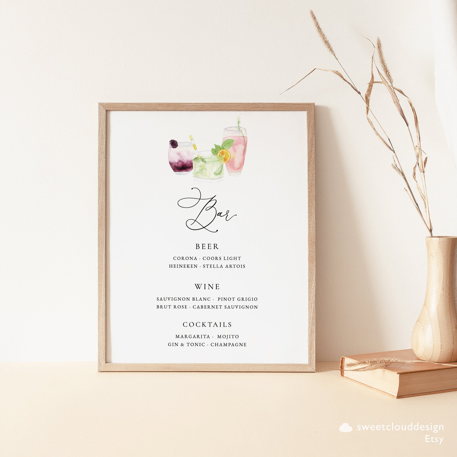 Simple Bar Menu Sign Drink Bar Sign Table Cocktails Sign | Etsy