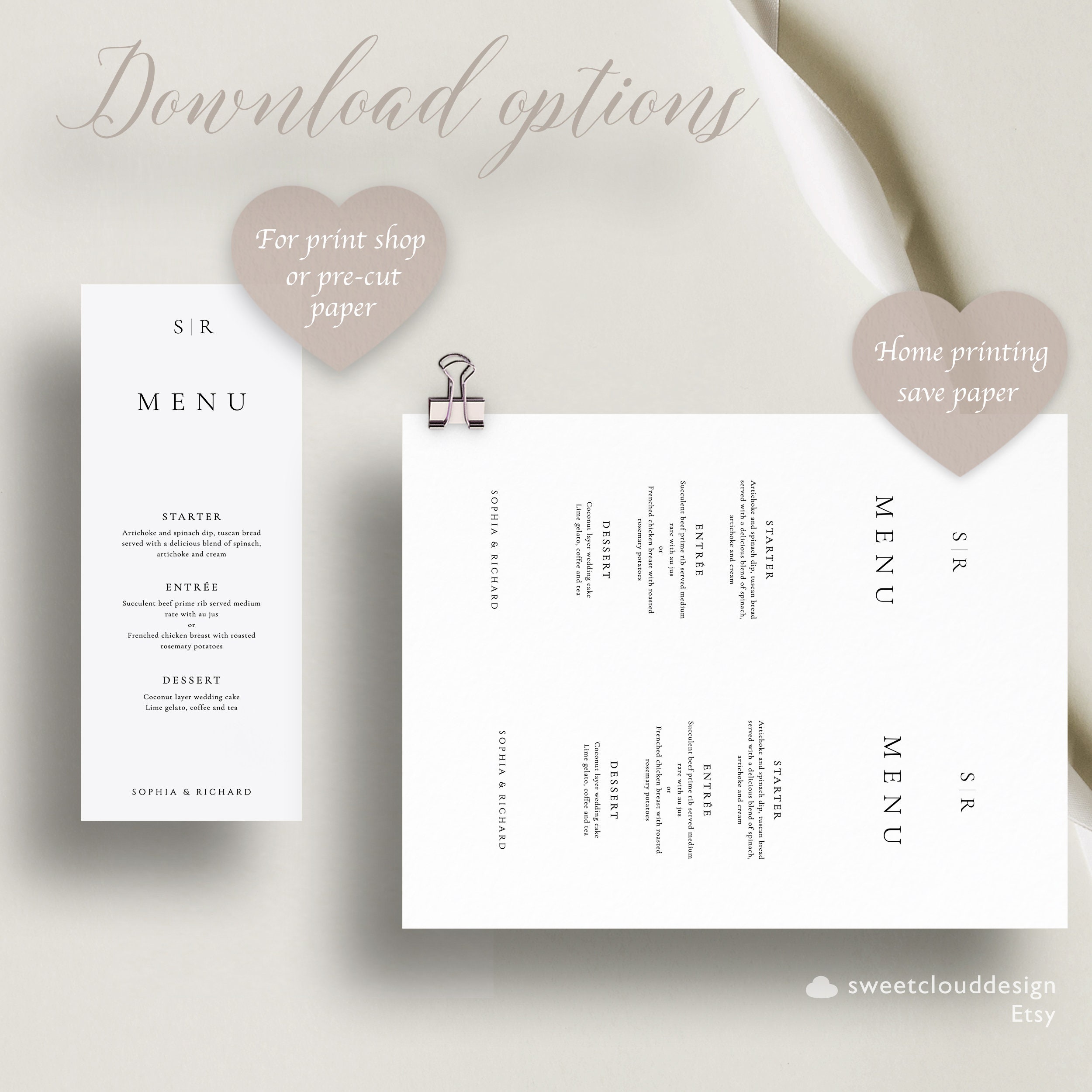Table Menu Card Template | Simple Menu Printable | Minimalist Menu ...