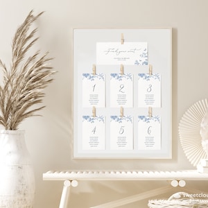 Dusty Blue Floral Table Seating Chart Card Template, Blue Flower ...