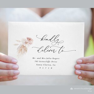 Boho Orchid Envelope Address Template Pampas Grass Address Label Rose ...