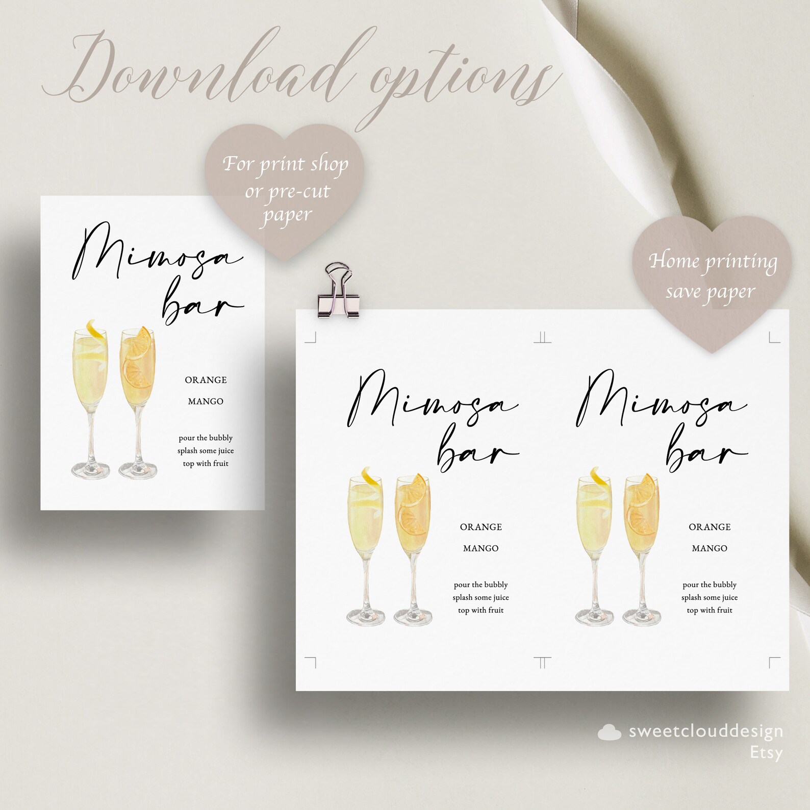 Mimosa Drink Bar Sign Template Printable Minimalist Mimosa Sign Bridal ...