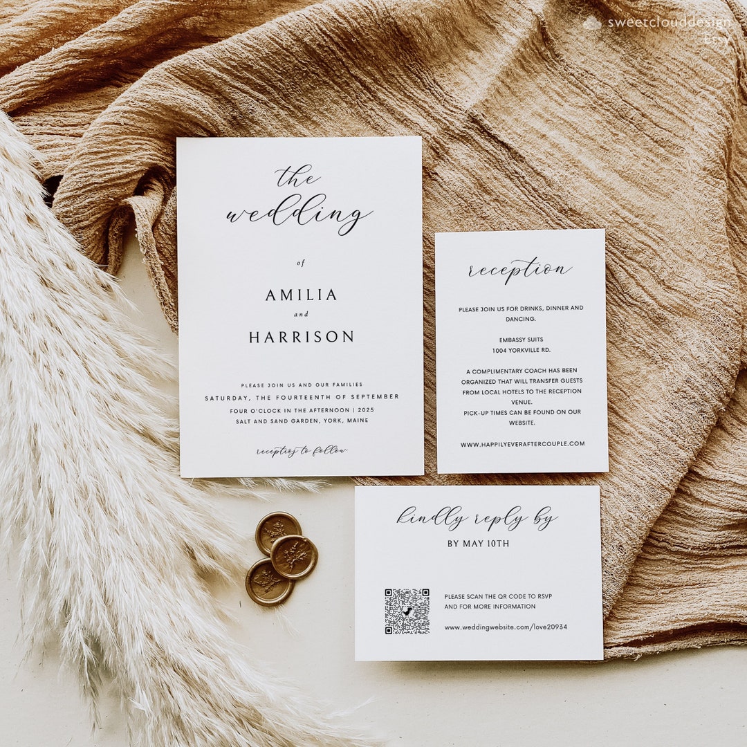 Simple Wedding Invitation Set Template Modern Boho Minimal Invitation ...