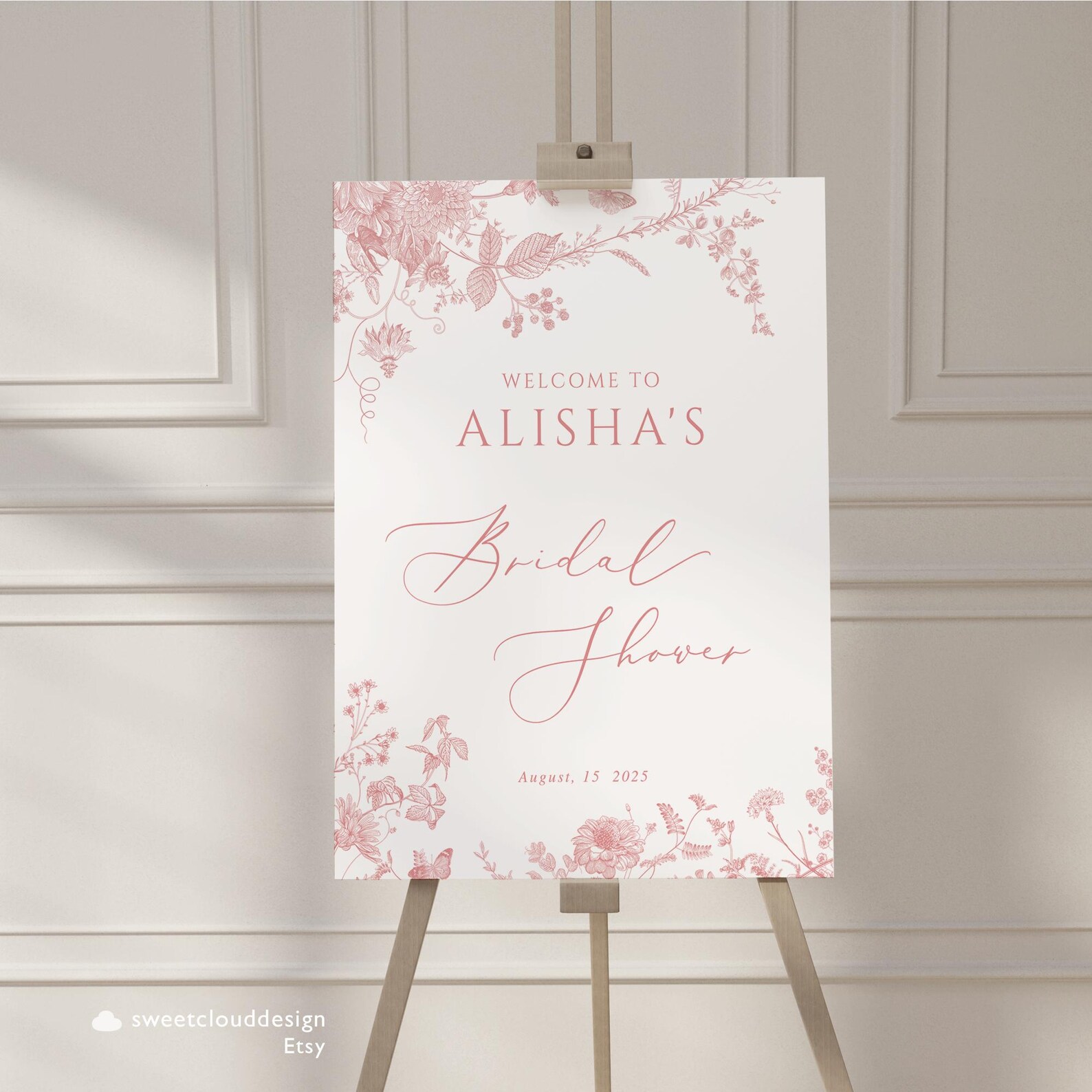 Dusty Pink Flower Bridal Shower Sign Vintage Pink Floral Bridal Shower ...