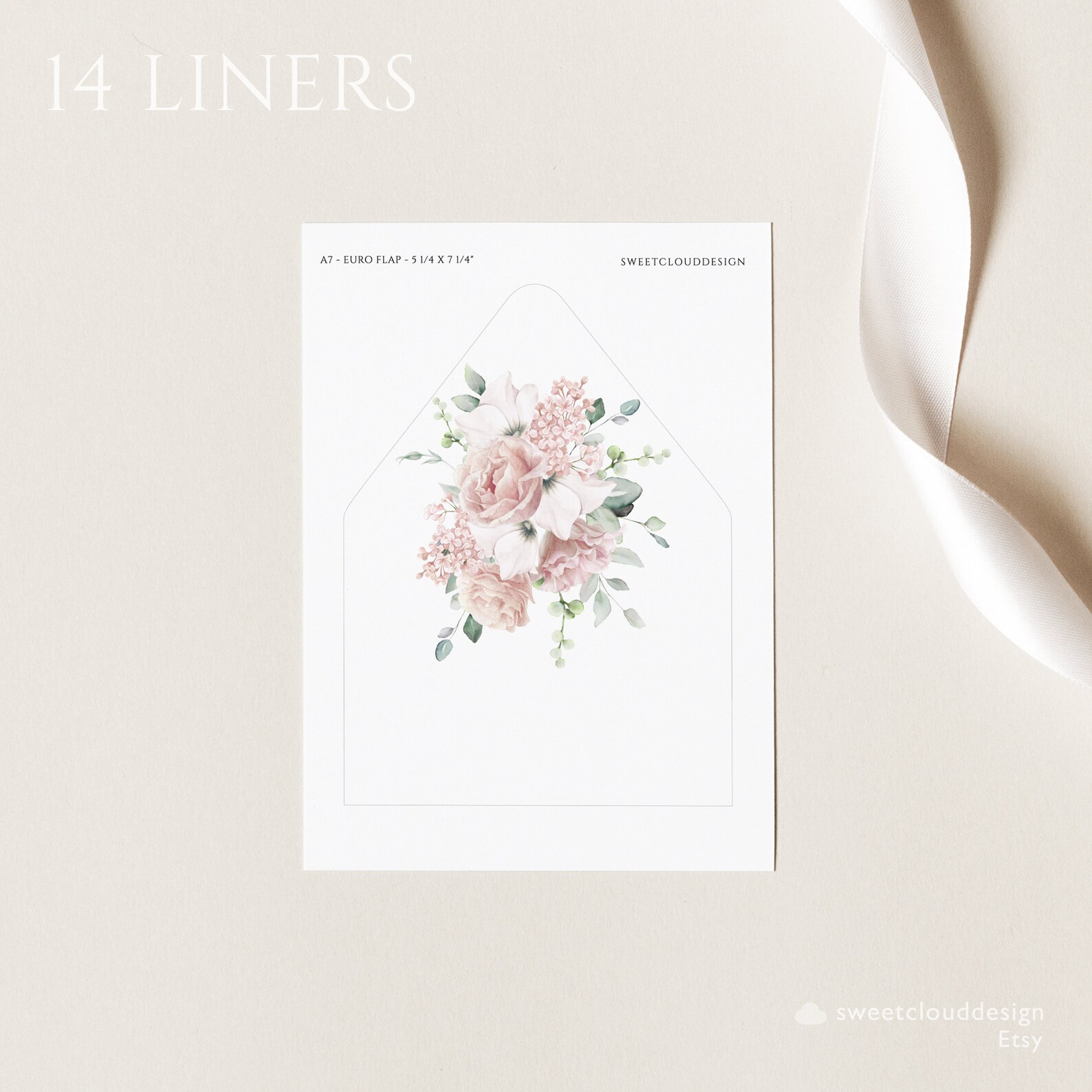 Pink Floral Envelope Liner Template Blush Pink Flower Envelope Liner ...