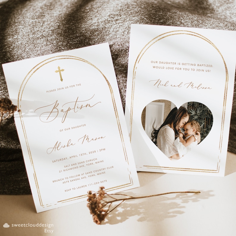 Gold Cross Baptism Invitation Gold Frame Baptism Invite - Etsy