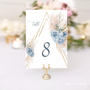 Dusty Blue Boho Table Number Steel Orchid Wedding Table Number Pampas ...