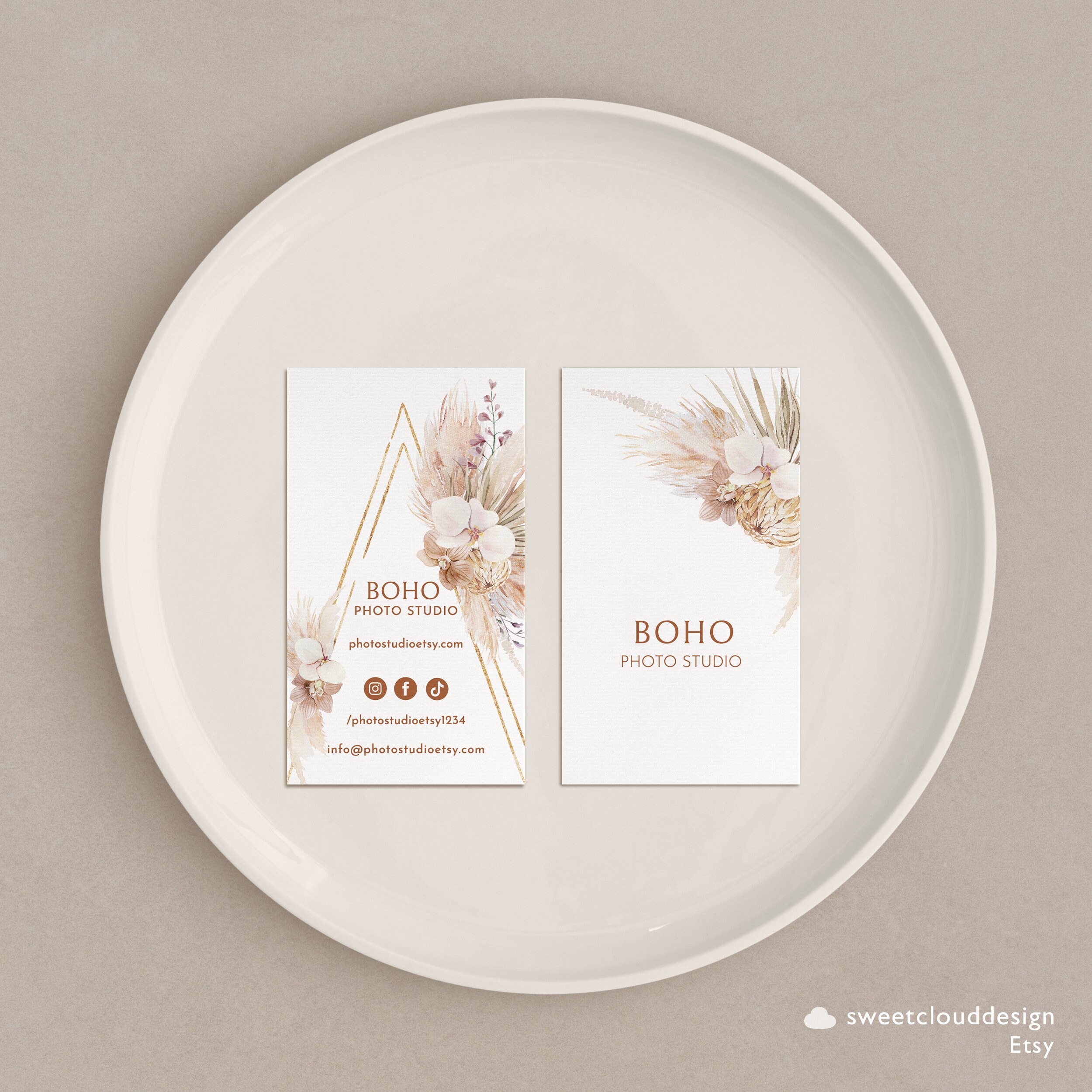 BOHO Business Card Template Pampas Grass Business Card Orchid - Etsy