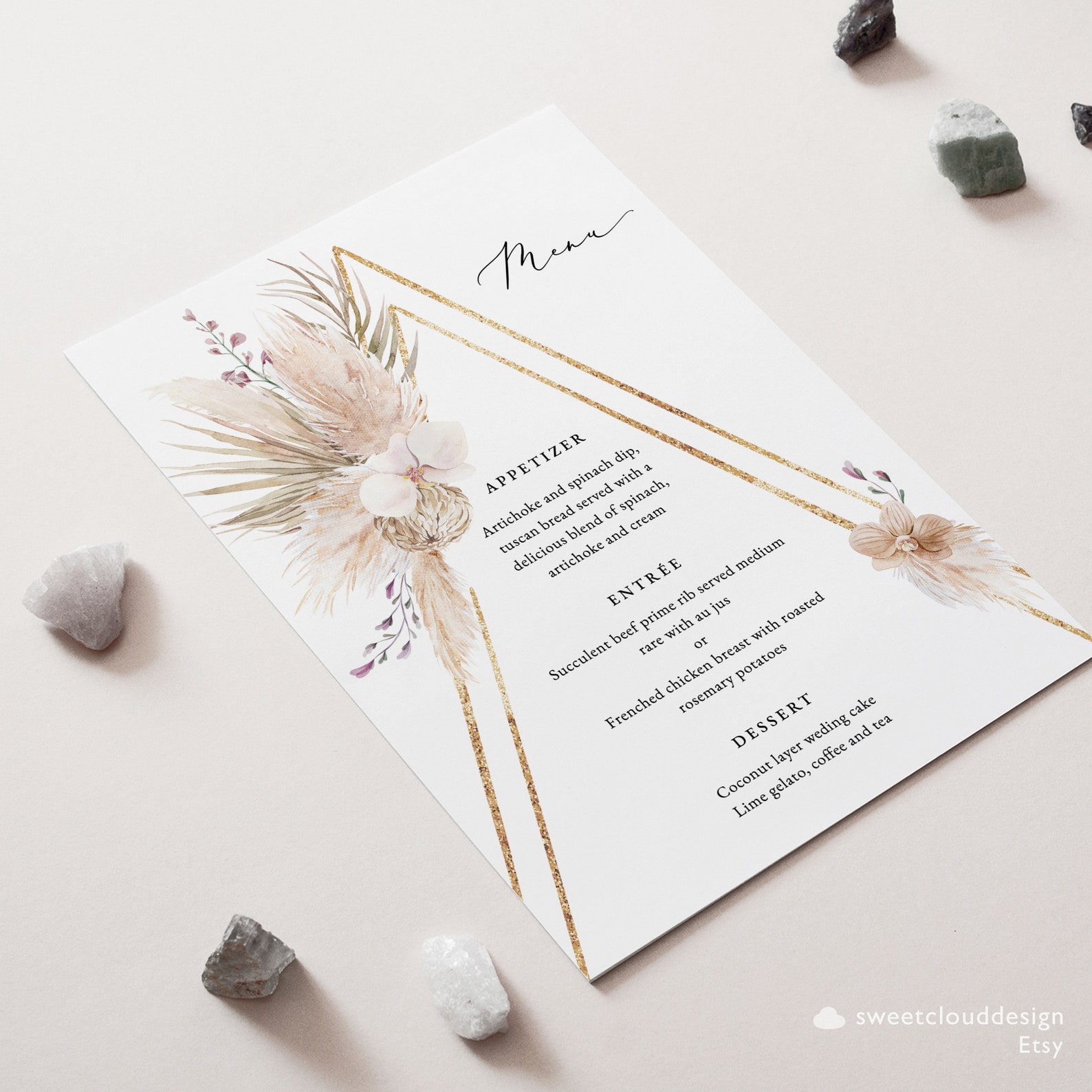 Boho Orchid Menu Boho floral dinner menu Printable boho menu | Etsy